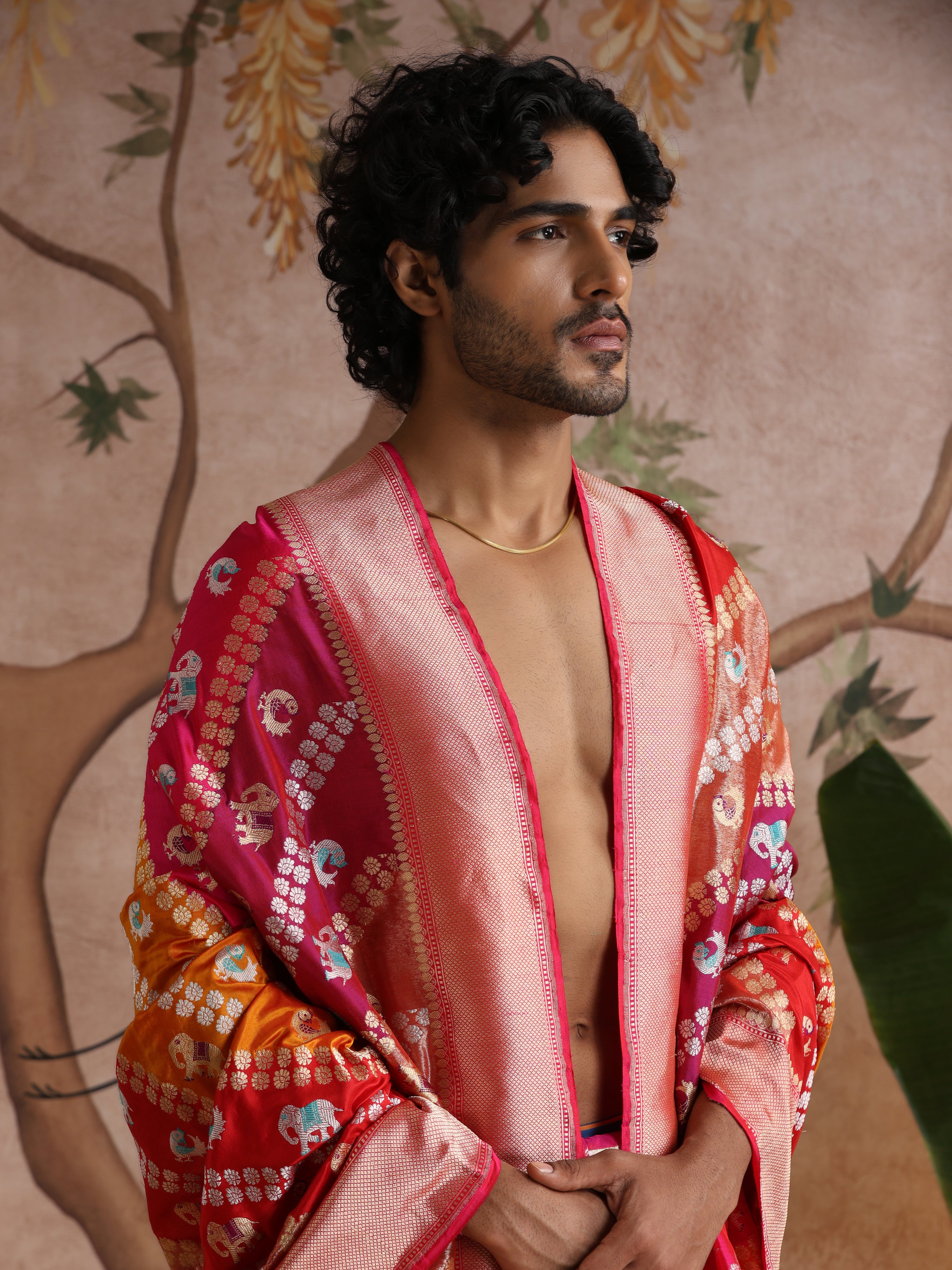 Handloom Banarasi Rangkat Katan Silk Elephant Dupatta – Khinkhwab