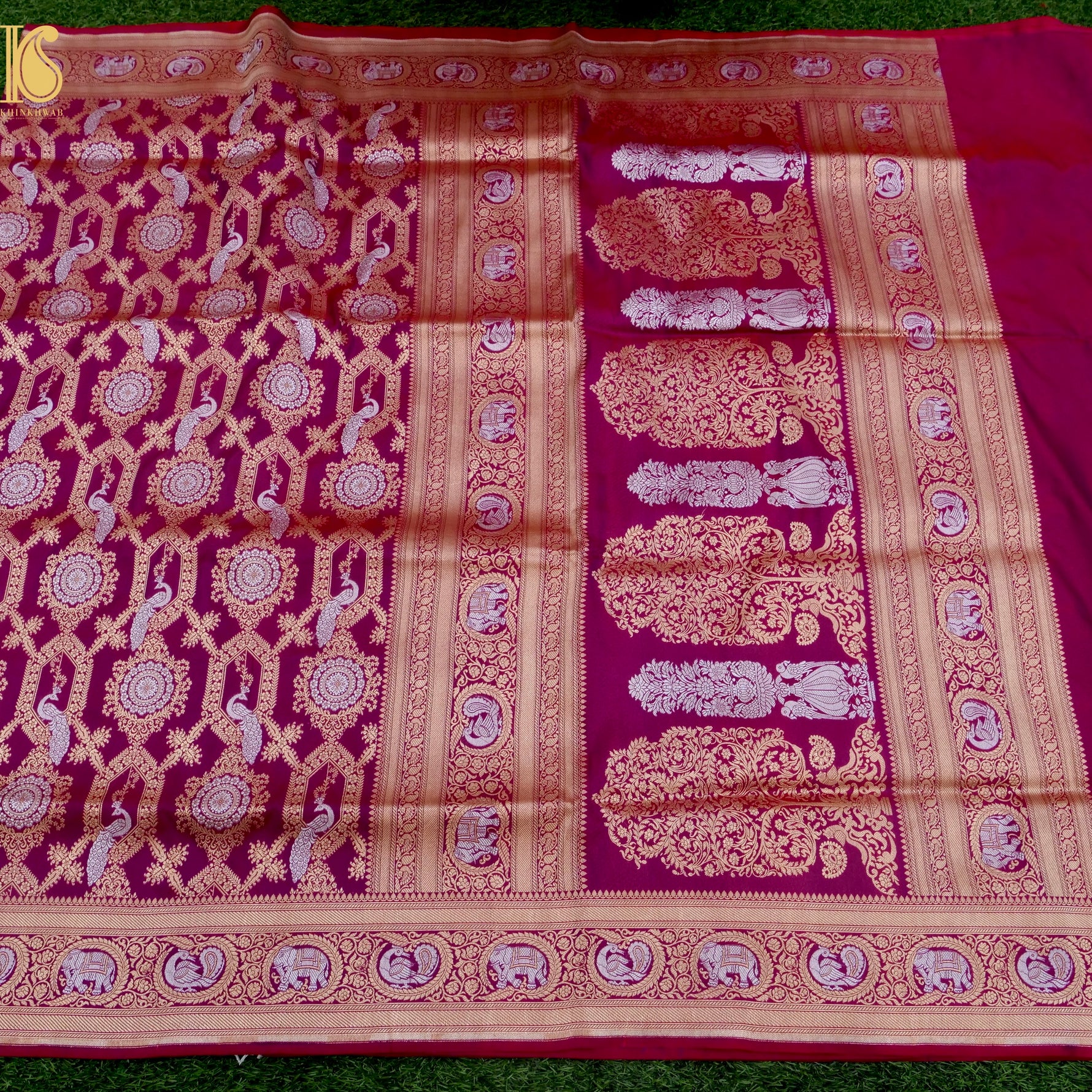 Handloom Pure Katan Silk Shikargah Banarasi Saree – Khinkhwab