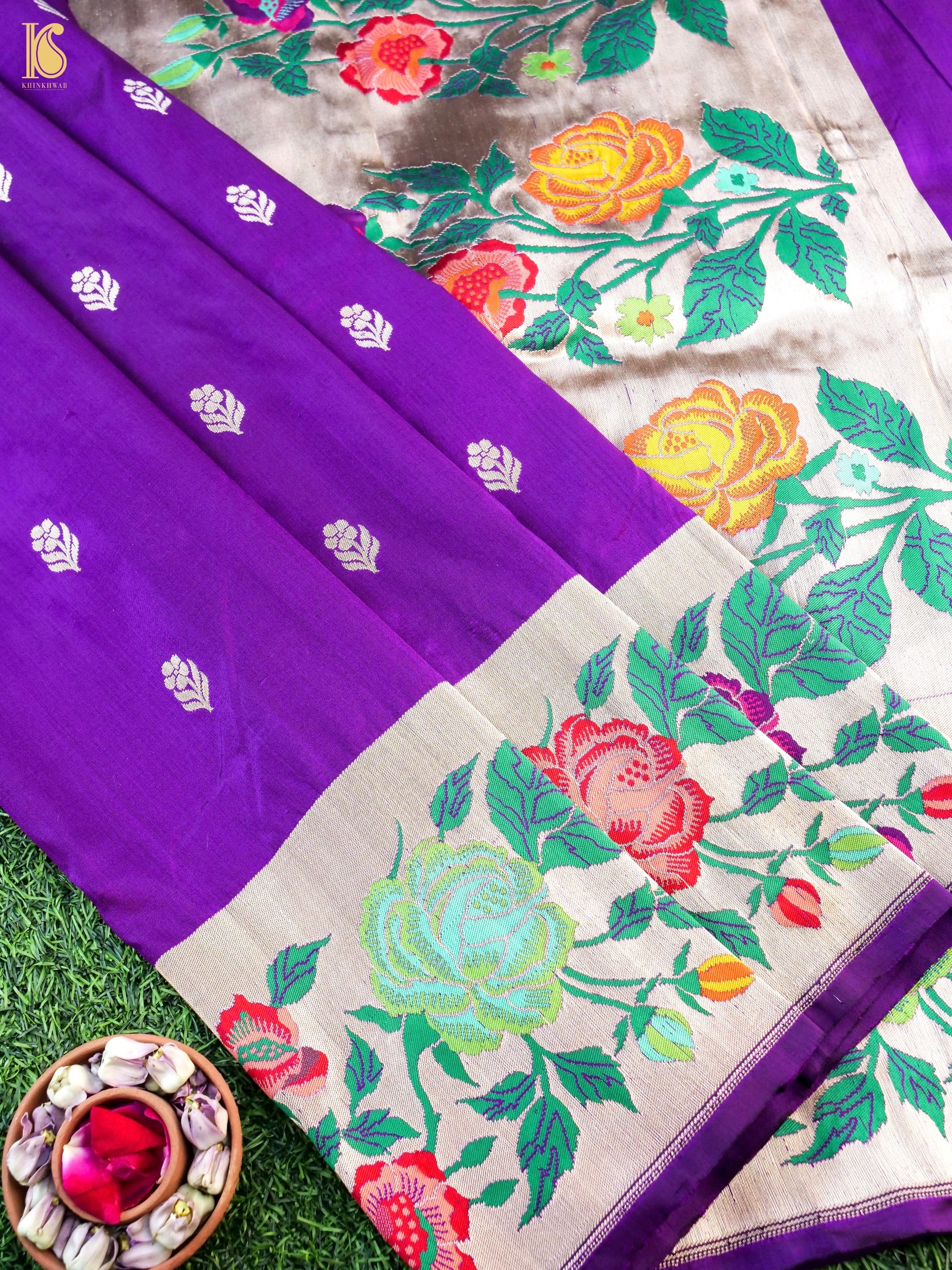 Handloom Banarasi Katan Silk Kadwa Border Saree – Khinkhwab