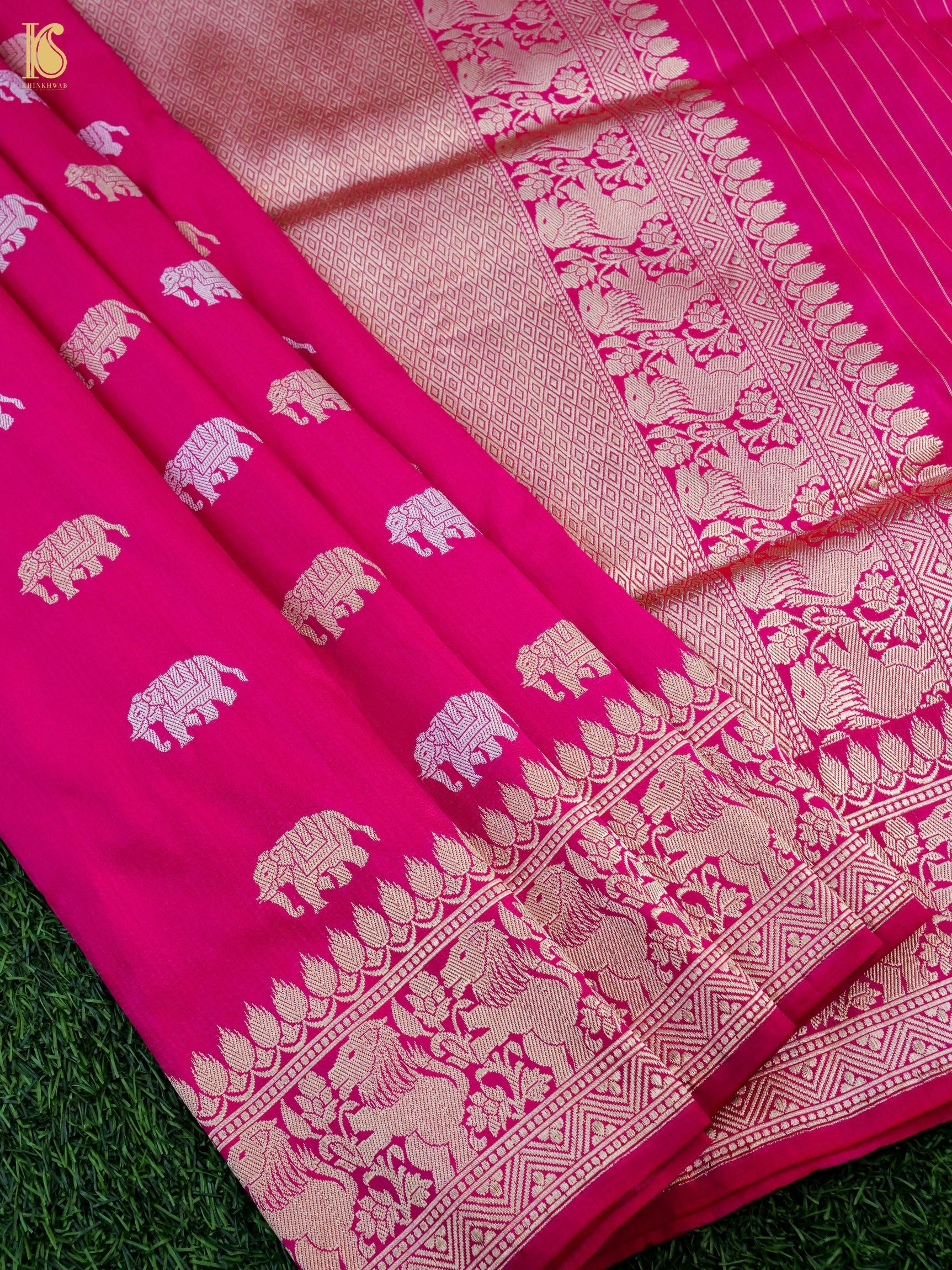 Handloom Banarasi Katan Silk Shikargah Elephant Saree – Khinkhwab