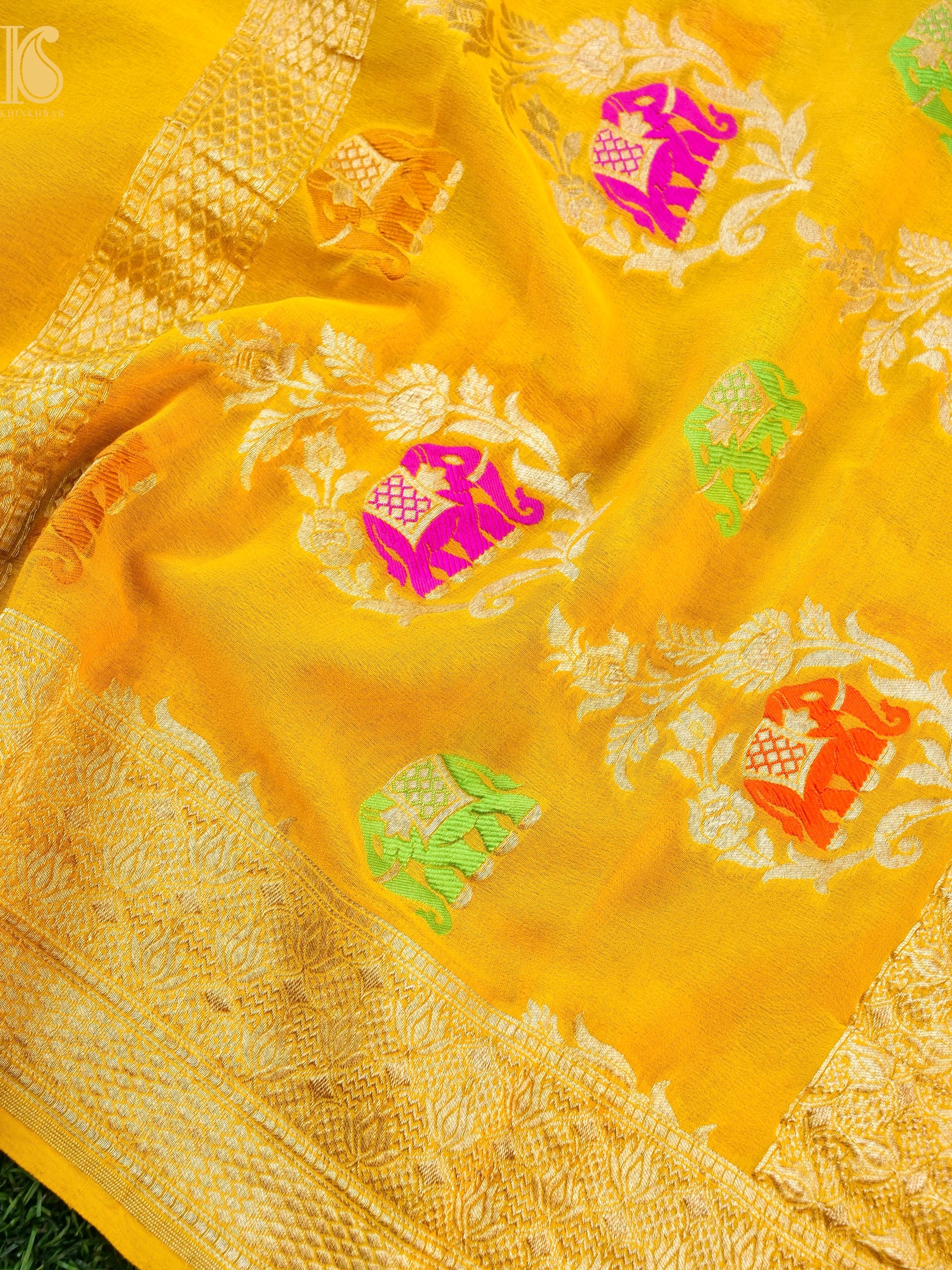 Handloom Georgette Banarasi Elephant Dupatta – Khinkhwab
