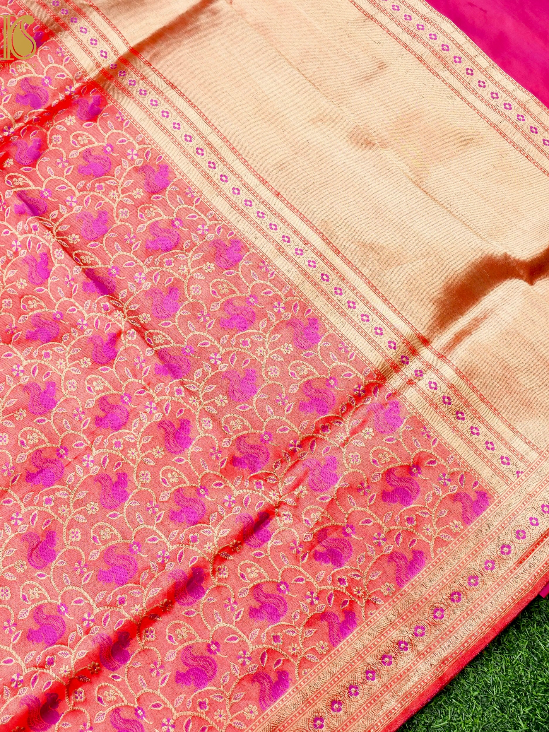 Handwoven Pure Sateen Silk Kadwa Squirrel Banarasi Saree – Khinkhwab