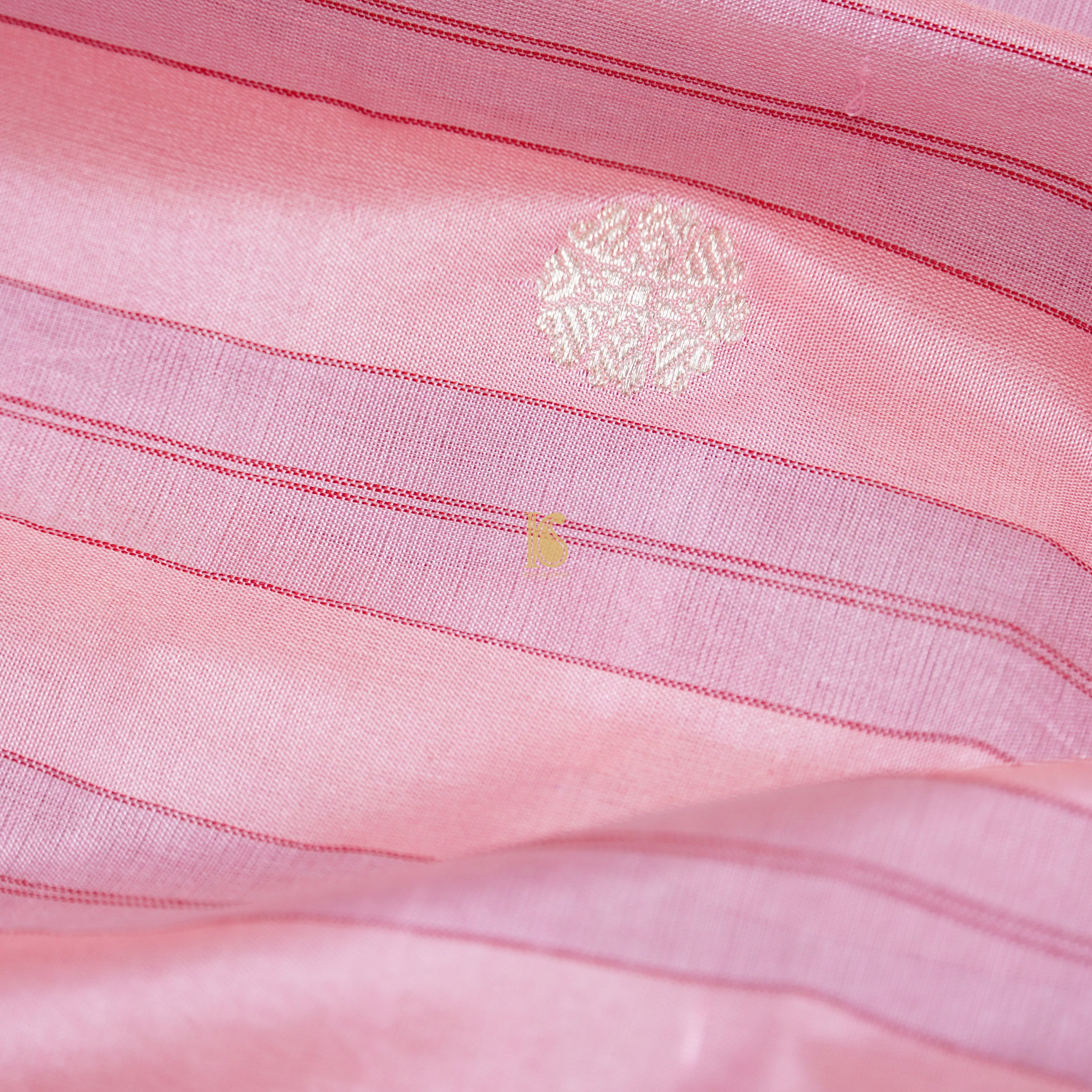 Handwoven Classic Rose Pink Pure Mashru Silk Banarasi Saree – Khinkhwab