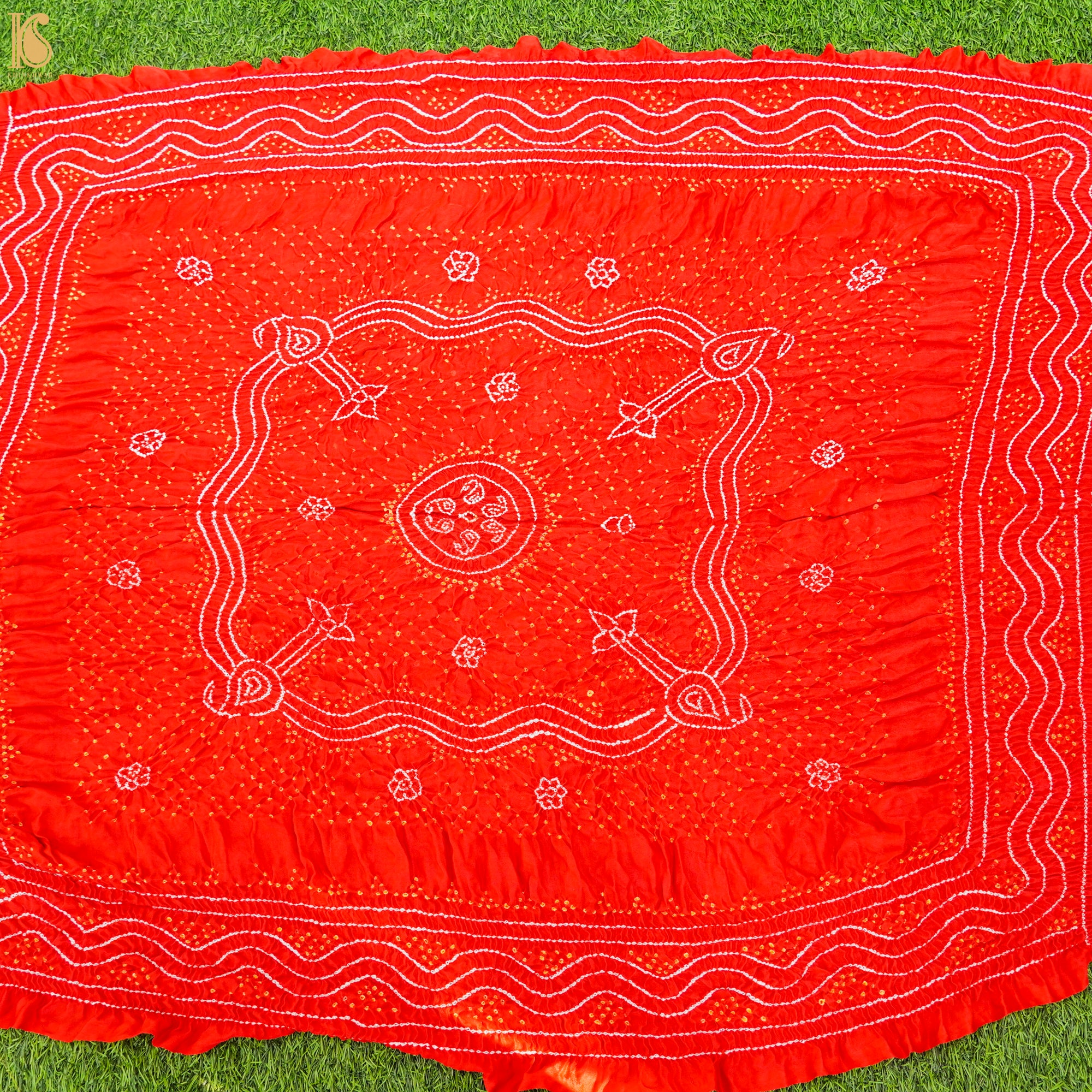 Red Pure Gajji Silk Bandhani Suit Fabric with Dupatta – Khinkhwab
