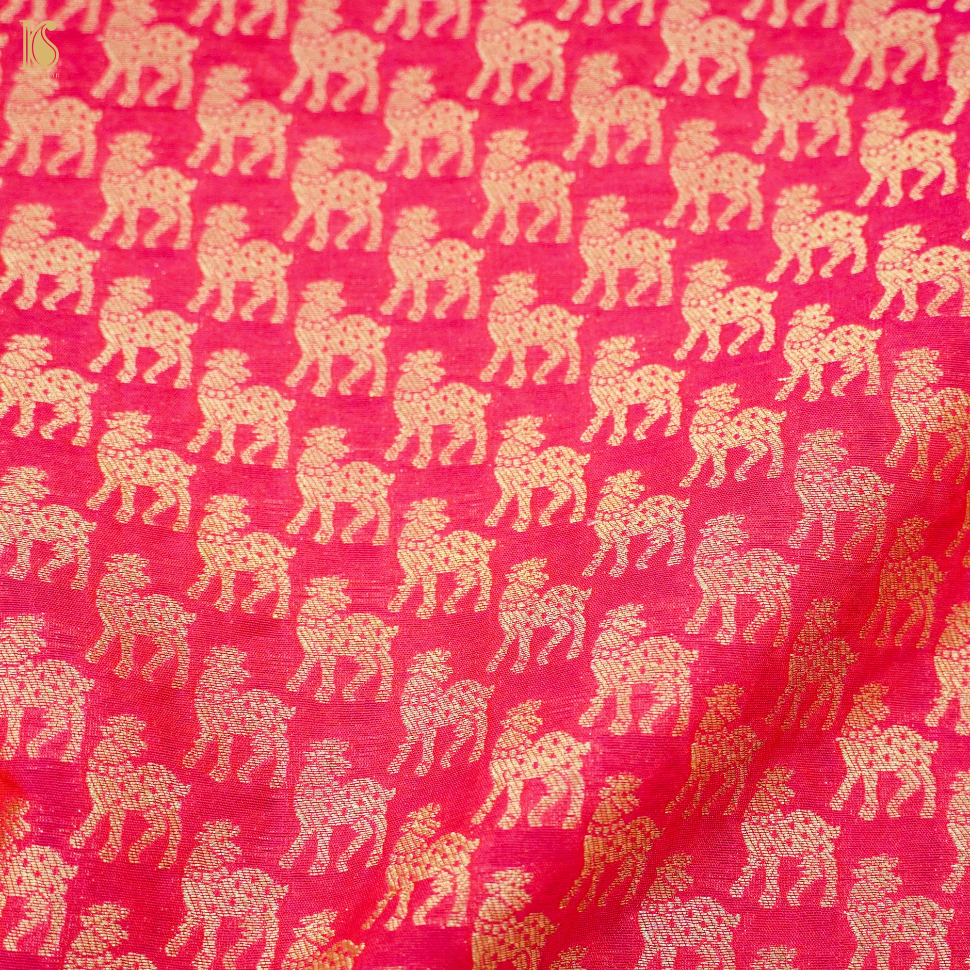Radical Red Banarasi Semi Silk Fabric – Khinkhwab