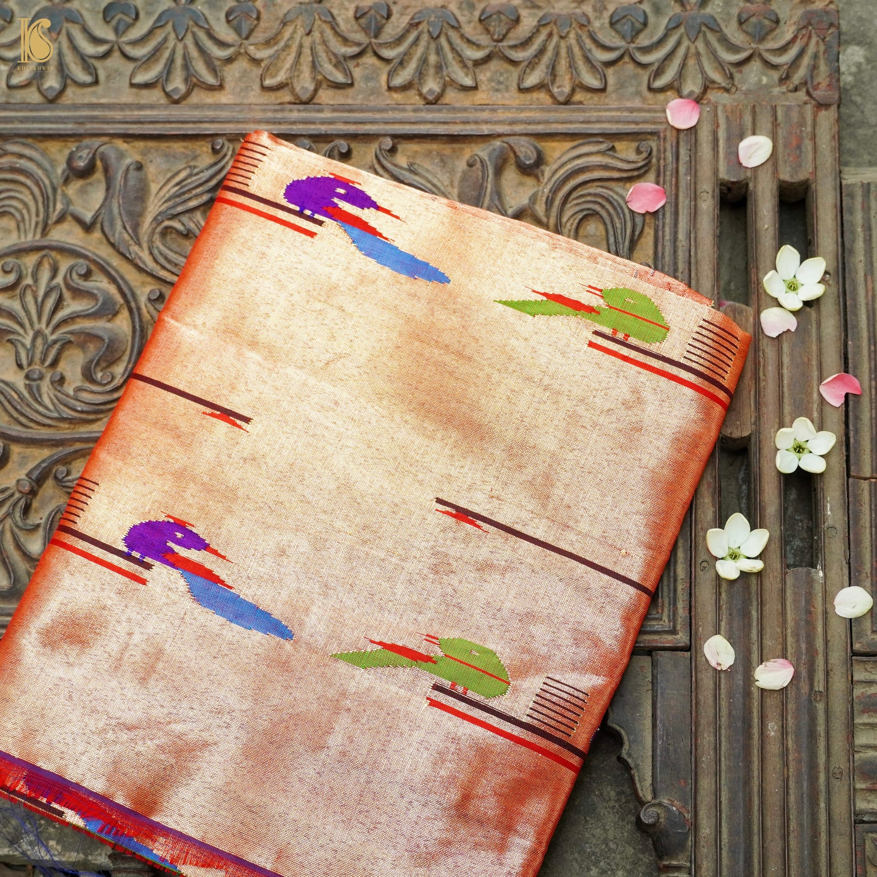 Gold Pure Silk Paithani Handwoven Meenakari Blouse Piece – Khinkhwab